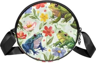 Generic Petit sac &agrave; bandouli&egrave;re rond pour femme, motif grenouille avec fermeture &eacute;clair et bretelles r&eacute;glables