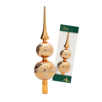 Krebs Glas Lauscha Weihnachtsdekoration/Christbaumschmuck aus Glas - Dekor. Doppelspitze Glanz mit weißer Glitzerdeko - Farbe: Gold - Größe: ca. 33 cm