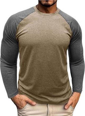 Generic T-shirt &agrave; col rond l&eacute;ger et respirant &agrave; manches longues raglan pour homme - Haut confortable pour printemps et automne, kaki, XXL
