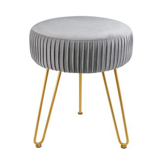 Generic Schminkstuhl, moderner, runder Fußhocker aus Samt mit goldenen Beinen - gepolsterter, plissierter Schminkstuhlhocker zum Schminken - perfekte Fußstütz