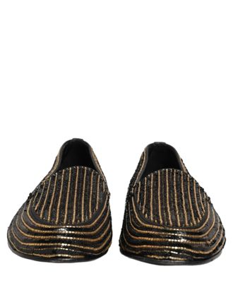 Dolce & Gabbana Black Gold Sequined Men Dress Loafers Shoes Leather