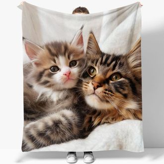 Generic Drucken Kuscheldecke 220 x 240 cm für Couch Sofa Travel Kuscheldecke Süße Katze Nahaufnahme Drucken Pack Weiche Warme Haustier Decken Gelb Winter Raum