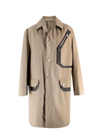 Herm&egrave;s Neutral Beige Trench Coat with Brown Leather Inserts Size L
