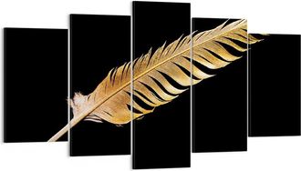 Arttor Wandbilder Dekoration Wohnzimmer Golden Feder Schwarz Mehrteilige Bilder auf Leinwand 160x85cm Leinwandbild Schlafzimmer Set 5 teilige Wand Kunstdruck