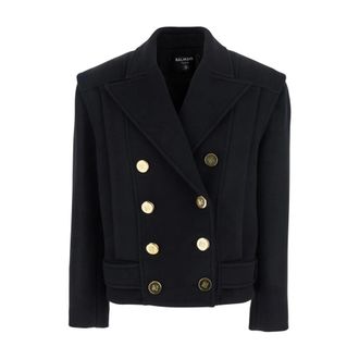 Balmain Zweireihiger Mantel - - Jackets - Damen - Schwarzk - S