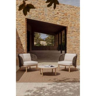 Sklum Gartenset mit 2 Sesseln aus geflochtenem Capri-Seil und Couchtisch aus Akazienholz Olivia Braun Choco