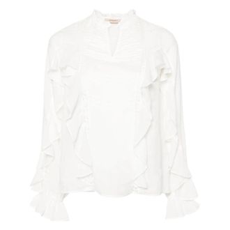Twinset Elegante Blaue Spitzen Langarmbluse - - Blouses & Shirts - Damen - Beige - M