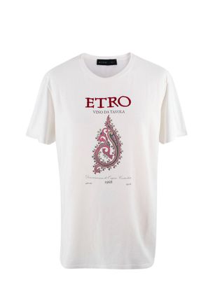 Etro White Cotton Vino da Tavola T-Shirt Size L