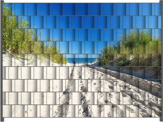 Wallario Zaun Sichtschutz Windschutz für EIN- und Doppelstabmattenzäune in der Größe Breite 2,50m x Höhe 1,80m, Motiv: Auf dem Sandweg zum Strand - Blauer Himm