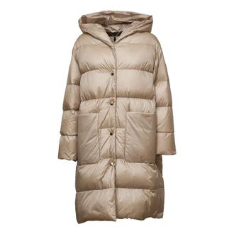 Max Mara Femme, Manteaux, Beige, Taille: 34 FR Doudoune mi-longue matelass&eacute;e &agrave; capuche et rayures horizontales