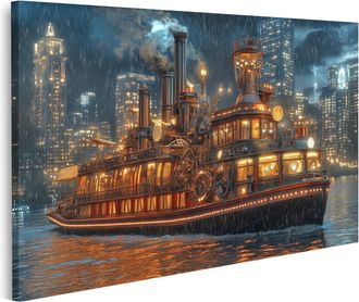Islandburner Prime Bild auf Leinwand Steampunk Schiff bei Nacht im Regen Bilder Wandbilder Poster