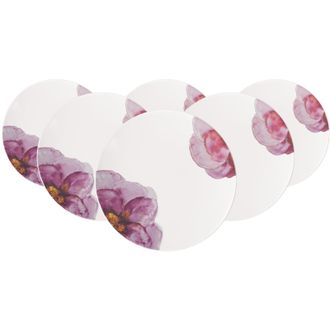 Villeroy & Boch Rose Garden Gourmetteller Coupe 6er Set, 32 x 32 x 2,5cm, Premium Porzellan, wei&szlig;/rosa, 10-4287-2595 (6x), Floral