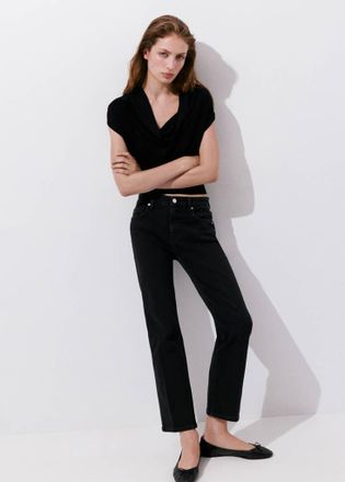 Mango Jean Sienna flare crop black denim - Femme - 34 - MANGO