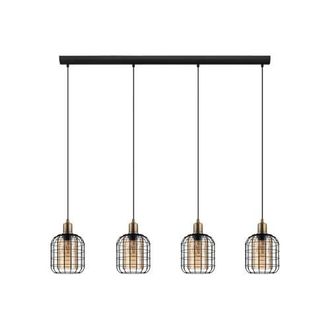 Eglo Pendelleuchte Chisle, 4 flammige Hängelampe, Hängeleuchte aus Metall in Schwarz und bedampftem Glas in Amber, Esstischlampe, Wohnzimmerlampe hängend m