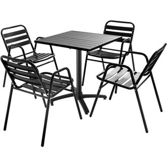 Oviala Oviala - Ensemble table de jardin bistrot et 4 chaises en aluminium gris