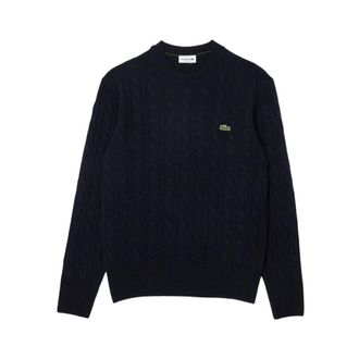 Lacoste Zopfstrick-Pullover aus Wolle mit Rundhalsausschnitt - - Knitwear - Herren - Blau - L