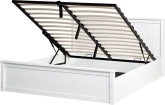 Beliani Holzbett wei&szlig; mit Bettkasten Lattenrost 160x200 cm hochklappbar Skandi Lambres