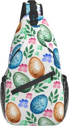 AOOEDM Ostern Aquarell Eier Blumenmuster Kreuz Brusttasche Diagonal Sling Rucksack Crossbody Umhängetasche Reisen Wandern Tagesrucksäcke für Männer Frauen
