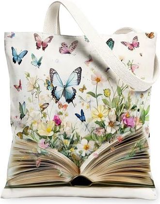 Generic Sac fourre-tout en toile motif primev&egrave;res printani&egrave;res pour le shopping, 33 x 38,1 cm, sac d&eacute;picerie r&eacute;utilisable pour femme, peinture de voyage flora