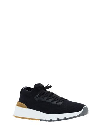 Brunello Cucinelli Mens Cotton Sneakers Black Sole: Rubber Trainers