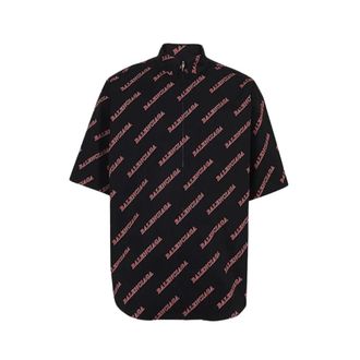 Balenciaga Bedruckte Baumwoll-Chemise mit kurzen &Auml;rmeln - - Shirts - Herren - Schwarzk - XS