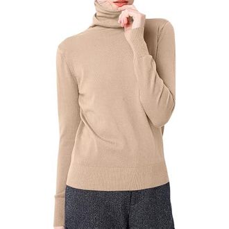 Generic Pull pour femme en tricot amincissant &agrave; manches longues tendance de couleur unie tunique hauts confortables &agrave; col roul&eacute; pull chaud d&eacute;contract&eacute; pour fe