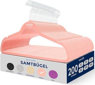 SereneLife Samt-Kleiderbügel Rosa - 200 Stück, Ultradünn, rutschfest & 360° Drehbarer Haken, Platzsparend & Stabil, Für Hemden, Hosen, Jacken, Ideal zur Kleidero