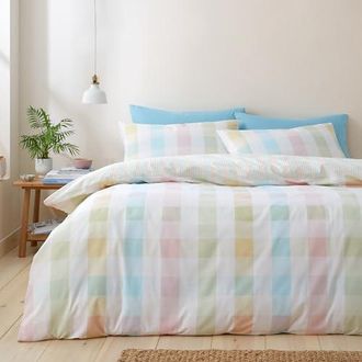 Catherine Lansfield Wende-Bettwäsche-Set für Doppelbett mit Kissenbezügen, kariert, Pastellfarben