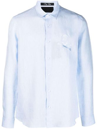 Philipp Plein chemise en lin &agrave; manches longues - Bleu