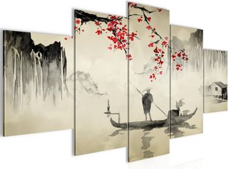 Runa Art Bilder Japan 200 x 100 cm 5 Teilig XXL Wanddekoration Design Braun Rot 050751a