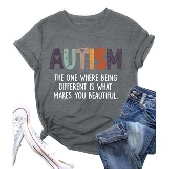 Generic T-shirts de sensibilisation &agrave; lautisme pour femmes 2025 - Graphique d&eacute;t&eacute; - Coupe ample - Hauts de sport d&eacute;contract&eacute;s - T-shirt mignon pour femme - T-s