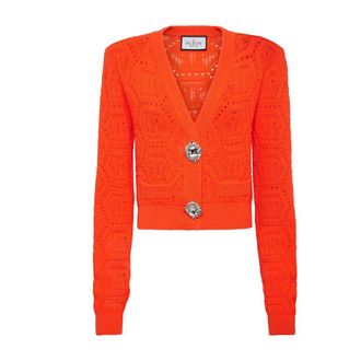 Philipp Plein Femme, Pulls, Orange, Taille: 40 FR Fluo Knit Cardigan Monogram