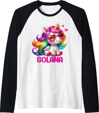 BDAZ Solana Personalisierter Name Buntes Einhorn Damen M&auml;dchen Raglan