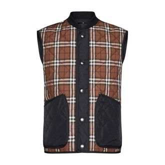 Burberry Homme, Vestes, Brun, Taille: S Veste sans manches Weaverton avec motif &agrave; carreaux embl&eacute;matique