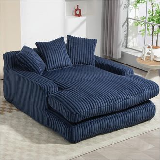 Generic Moderne Wolkencouch, Cord-Schlafsofa, rahmenloses Sofa, mit 3 Kissen, einsitziges Bodensofa, kein Zusammenbau erforderlich, for Wohnzimmerwohnung(Azul