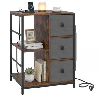 Costway armoire table de chevet lit bout de canap&eacute; tiroir en tissu m&eacute;tal industriel multiprise prise secteur station de charge salon chambre meuble petit es