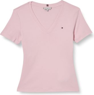 Tommy Hilfiger Damen T-Shirt Kurzarm New Slim Cody V-Ausschnitt, Rosa (Light Pink), XS