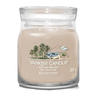 Yankee Candle Company Yankee Candle Signature Bougie parfum&eacute;e | Seaside Woods Bougie en pot moyenne avec double m&egrave;che | M&eacute;lange de cire de soja &agrave; combustion longue | Cadeau