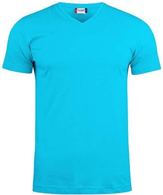 Clique T-shirt col en V demi-manches Hommes Femmes Unisexe Basic-T V-neck, en Coton Jersey, ruban pare-soleil, col &eacute;lastique, coupe slim-fit, turquoise, M