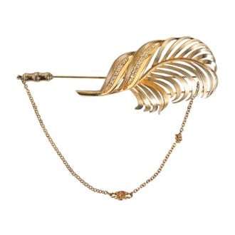 Dolce & Gabbana Femme, Accessoires, Jaune, Taille: ONE Size Broche Cha&icirc;ne en Cristal Feuille dOr