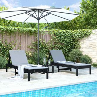 vidaXL Vidaxl - Chaises longues lot de 2 noir 199,5x60x74 cm bois massif de pin