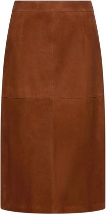 Marella Jupe crayon midi en su&egrave;de - Femme - Jupes - Brun - Taille: 40 FR