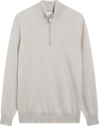 Brunello Cucinelli Homme, Sweatshirts et sweats &agrave; capuche, Beige, Taille: M M2200124 Demi-Zip &agrave; Col Roul&eacute;
