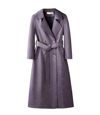 Generic Trench-coat en simili cuir pour femme - Veste longue dhiver double boutonnage &agrave; revers crant&eacute;, violet, M