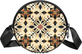 Generic Sac &agrave; bandouli&egrave;re rond pour femme, imprim&eacute; r&eacute;tro, petit sac &agrave; bandouli&egrave;re avec fermeture &eacute;clair, bretelles r&eacute;glables, sac &agrave; main rond d&eacute;contract&eacute; pour