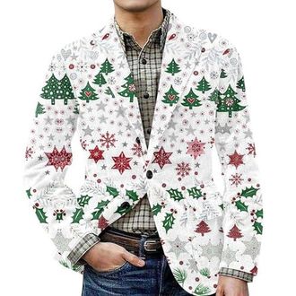 Generic Blazer de Noël pour homme - Avec flocons de neige et motif à carreaux - Veste de costume pour les occasions festives - En matériau facile dentretien -