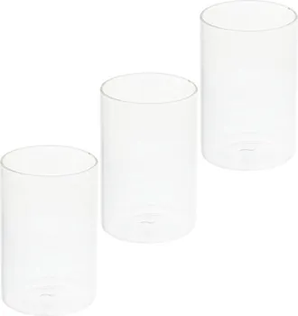 Luxshiny 3 Kerzenhalter Aus Glas - 6x6.5cm Gro&szlig;e Durchsichtige Zylindrische Kerzenbecher F&uuml;r Stumpenkerzen Hochzeitsmittelst&uuml;cke Und Heimdekor (Transparent)