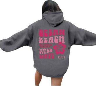 Generic Sweat &agrave; capuche bouffant pour femme avec impression graphique de lettres surdimensionn&eacute;es et l&eacute;g&egrave;res, gris fonc&eacute;, S