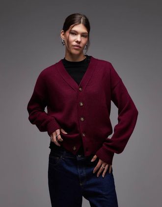 CAT CAT - WWR - Gilet ample en laine mérinos mélangée avec logo au dos - Bordeaux-Rouge