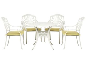 Beliani Balkonset Aluminium Creme wei&szlig; Tisch mit 4 St&uuml;hlen und Sitzkissen Ancona